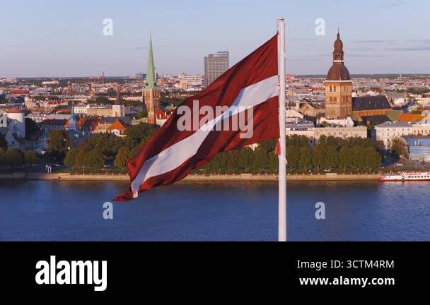 Aerial view of Riga, Latvia, featuring the Daugava River, Riga Castle ...