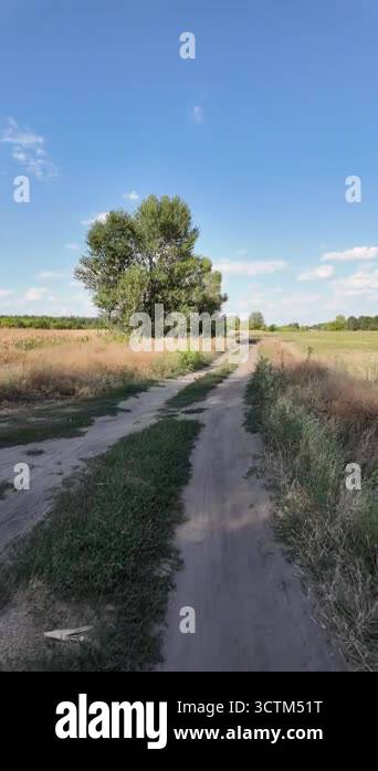 Long narrow dirt track example. beautiful landscape with the road ...