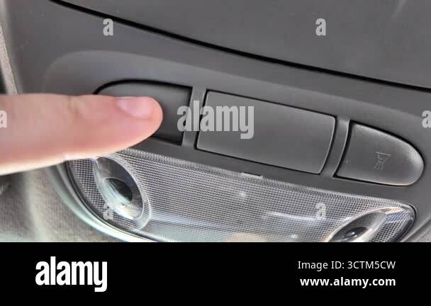 analog car buttons. Man finger pressing play button on vintage tape ...