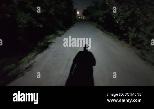 dim street lamp. night road and lamp. gloomy night path. shadows on the ...