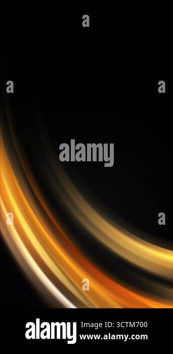 Curved golden lines on black background, energy and motion effect ...