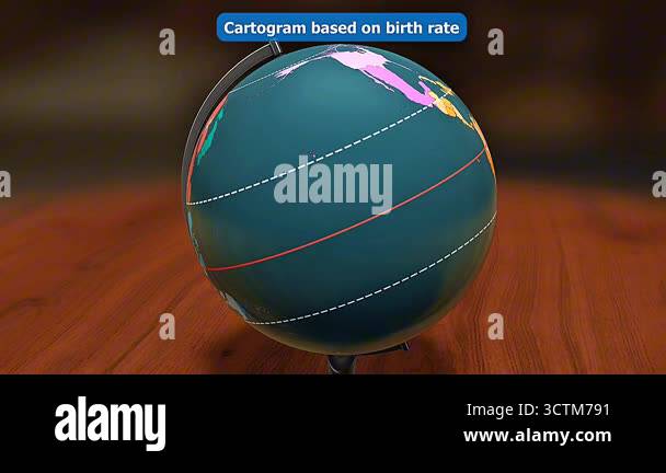 3D animation of birth-rate-based cartogram distorting country sizes by ...