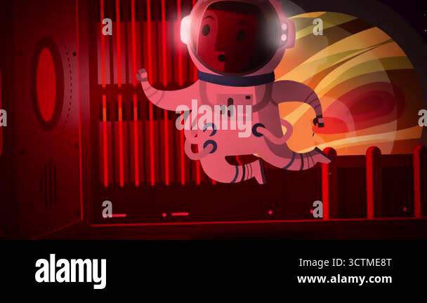 astronaut in space station near jupiter under red alert light Stock ...
