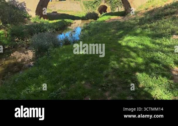 Scenic view of the medieval bridge at Santa Maria de la Hoz Hermitage ...