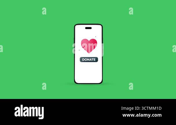 Donation button with heart appearing on the smartphone screen, 4k ...