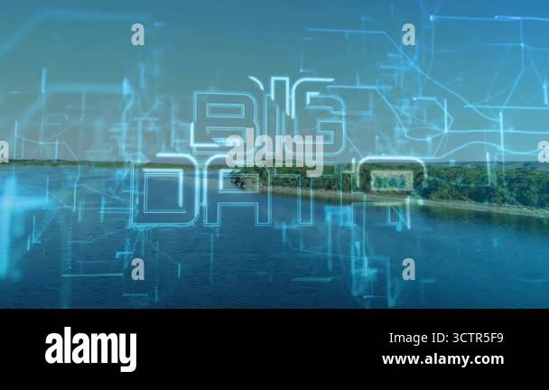 Drifting circuit lines converging into glowing BIG DATA text over calm ...