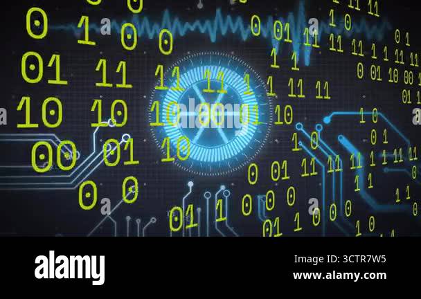 Binary stream intensifying driving HUD rotating pulsing circuits lighting illustrating ...