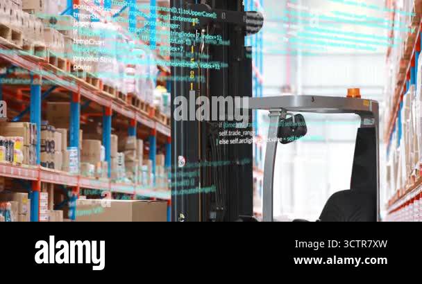 AR overlay scanning code starting forklift driving lifting load ...