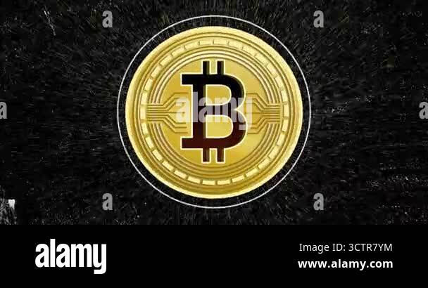 Gold line forming triggers Bitcoin coin appearing, tilting rotating ...