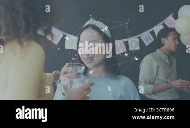 Woman offering drink triggers animated confetti during baby shower ...