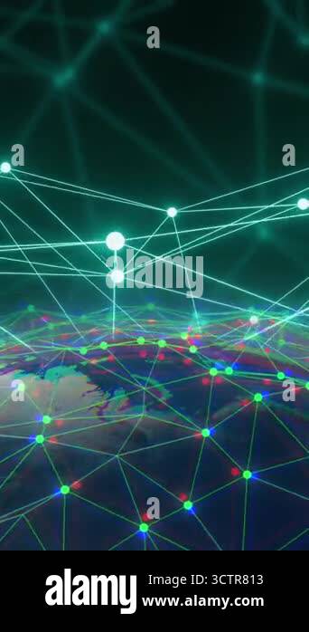 Animation of data and network of connections over globe. Global ...