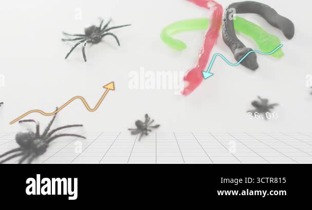 Orange and turquoise arrows appearing then unfolding data lines ...