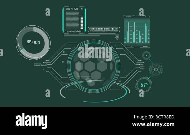Data transformation in a high-tech interface with HUD and infographic ...