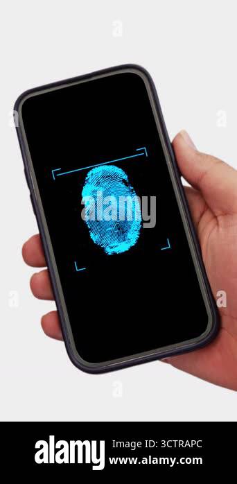 Online biometric verification on smartphone concept with white backdrop ...