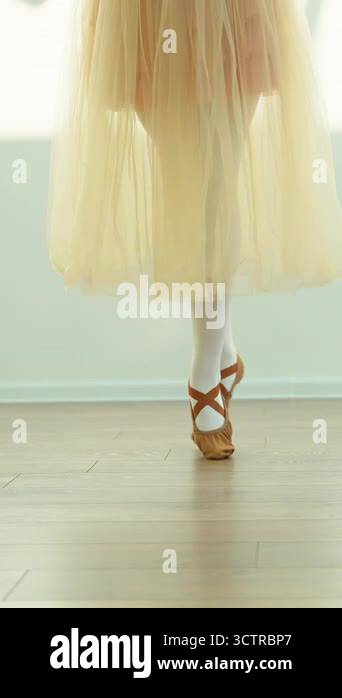 Graceful young ballerina in a tulle skirt and ballet slippers ...