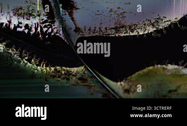 Futuristic texture. Screen vibration. Blue yellow pink color glitch ...