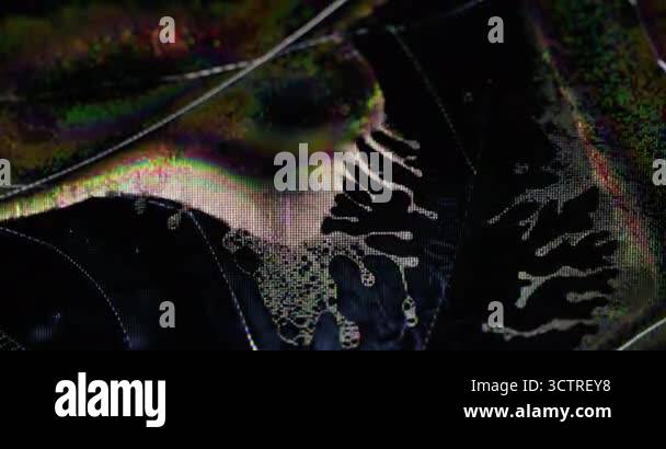 Futuristic distortion. Glitch error. Blue purple yellow color rainbow ...