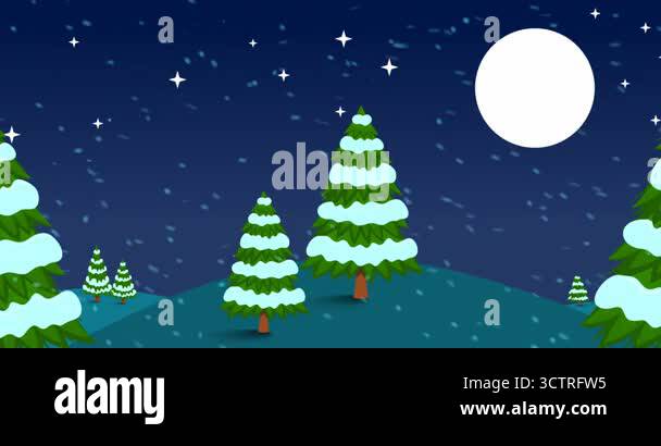Animated cartoon background with christmas trees in snowy winter Stock ...