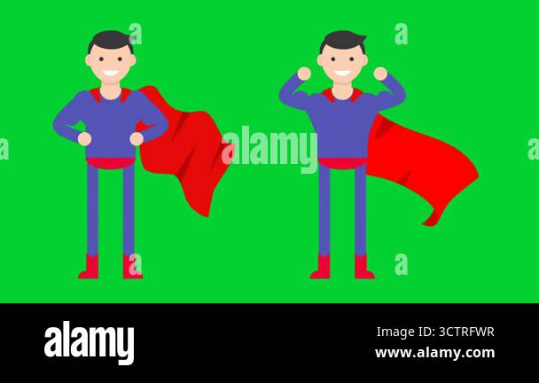 Cartoon superhero with cloak animation Stock Video Footage - Alamy