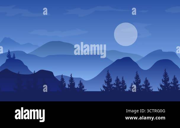 Animated cartoon background. Looped animation of mountain landscape ...