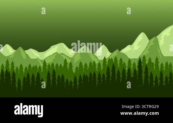 Animated cartoon background. Looped animation of mountain landscape ...