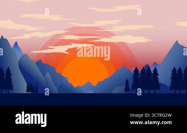 Animated cartoon background. Looped animation of mountain landscape ...
