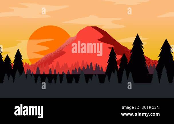 Animated cartoon background. Looped animation of mountain landscape ...