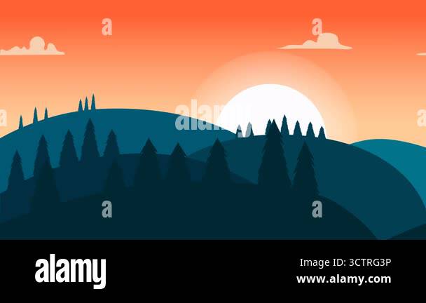 Animated cartoon background. Looped animation of mountain landscape ...