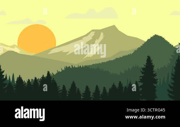 Animated cartoon background. Looped animation of mountain landscape ...