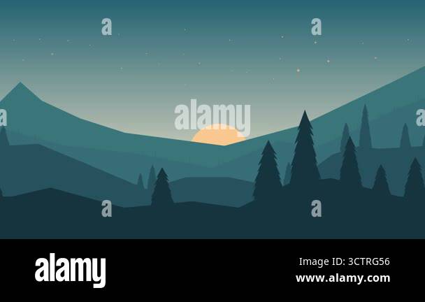 Animated cartoon background. Looped animation of mountain landscape ...