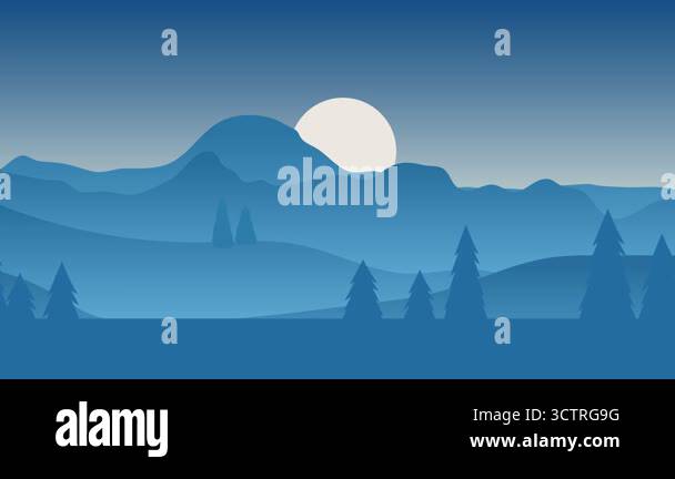 Animated cartoon background. Looped animation of mountain landscape ...