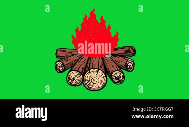 Animation of burning fire isolated on green background Stock Video ...