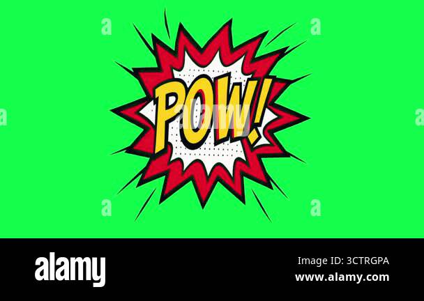 Animated 'POW!' comic book explosion text effect on a green screen ...