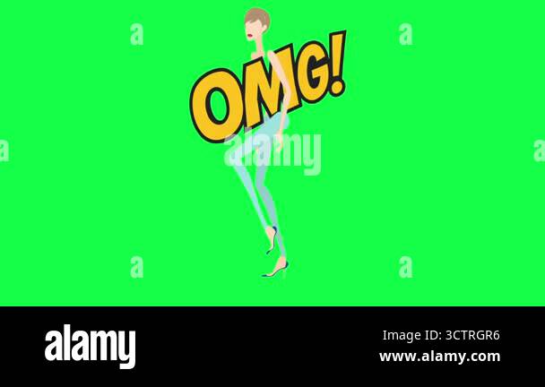 Vibrant animation of a stylish woman reacting with an exaggerated 'OMG ...