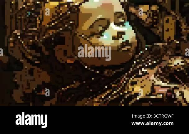 Captivating 8-bit pixel art animation showcases a serene Buddha statue ...