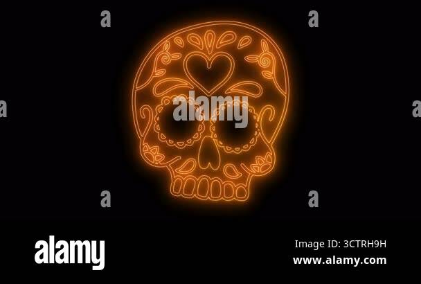 Animation of mexican sugar skull from glowing neon lines Stock Video ...