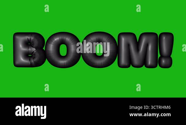 Abstract 3d animation of appearance of word BOOM. Animation with alpha ...
