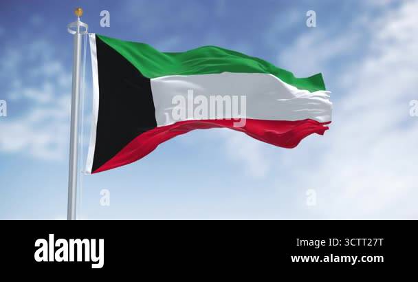 Kuwait national flag waving in the wind. Horizontal bands of green ...