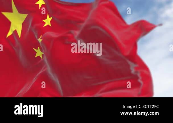 Close-up of national flag of China waving. Red background, five yellow ...