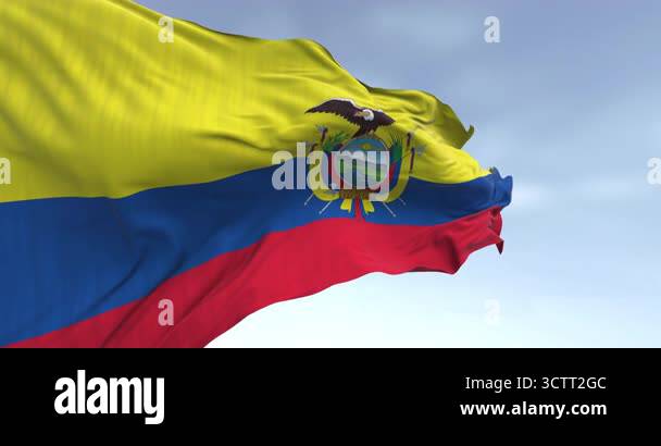 The national flag of Ecuador, featuring yellow, blue, and red stripes ...