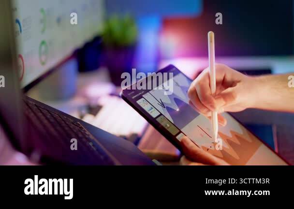 Tablet Chart Drawing Data Analysis Business Notes showing male hand ...