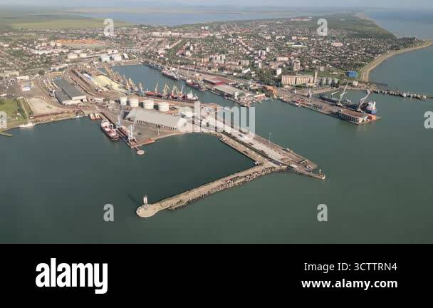 Aerial panorama Poti cityscape, black sea port, residential blocks ...