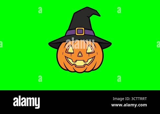Creepy Halloween pumpkin character wearing dark wizard hat with buckle ...