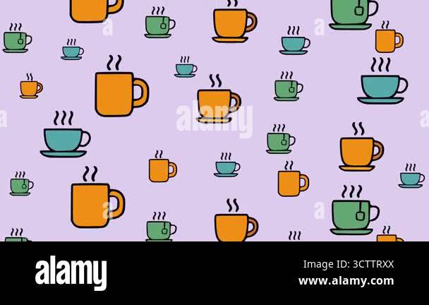 Looping cartoon beverage animation featuring colorful hot drink cups ...