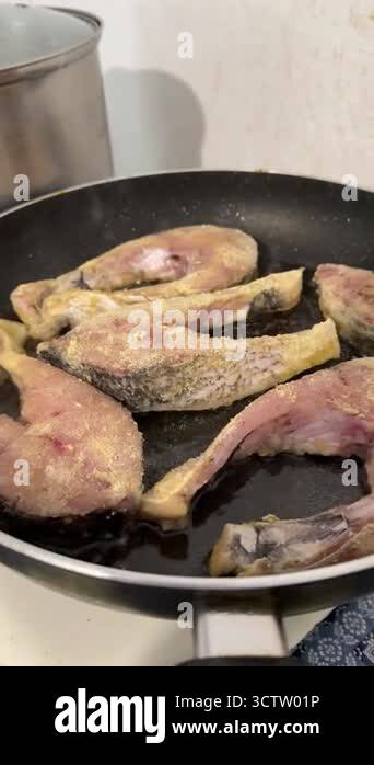 Woman puts fish into cooking pastic bag to cook it in oven. cook silver ...
