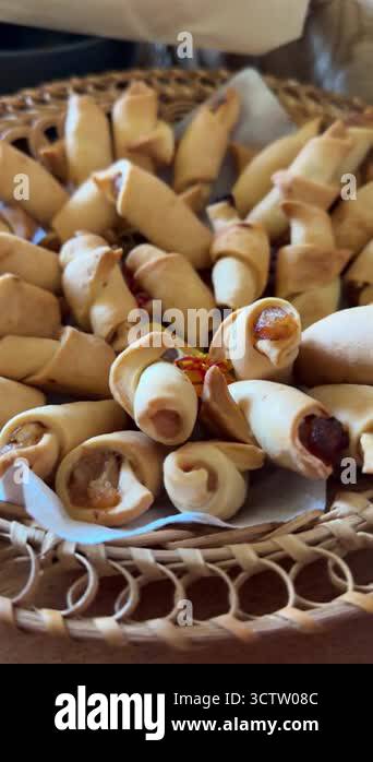 Basket pastries display Luxury hotel breakfast buffet or bakery market ...