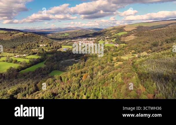Drone view of Crynant Village in the Dulais Valley in South Wales Stock ...