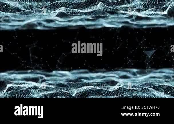 Abstract glowing wave of particles and dots moving on blue background ...