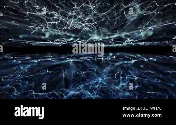 Abstract scene of futuristic cyber world, sci-fi particle wave on dark ...
