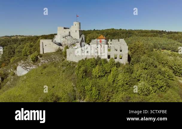 Drone footage capturing Rabsztyn Castle from above, highlighting its ...